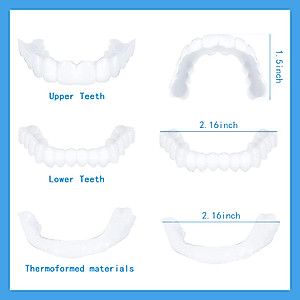 Renyqatt 2PCS Fake Teeth Adjustable Veneers Dentures Teeth for Women and Men Temporary Teeth Perfect Cover The Imperfect Teeth Nature and Comfortable (A)