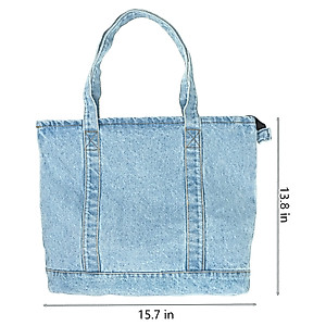 YunZh Denim Tote Bag Casual Style Lightweight Classic Retro Travel Shopper Shoulder Handbag