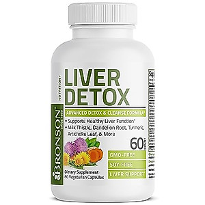 Bronson Liver Detox Advanced Detox & Cleansing Formula Supports Health Liver Function with Milk Thistle, Dandelion Root, Turmeric, Artichoke Leaf & More, Non-GMO, 60 Vegetarian Capsules