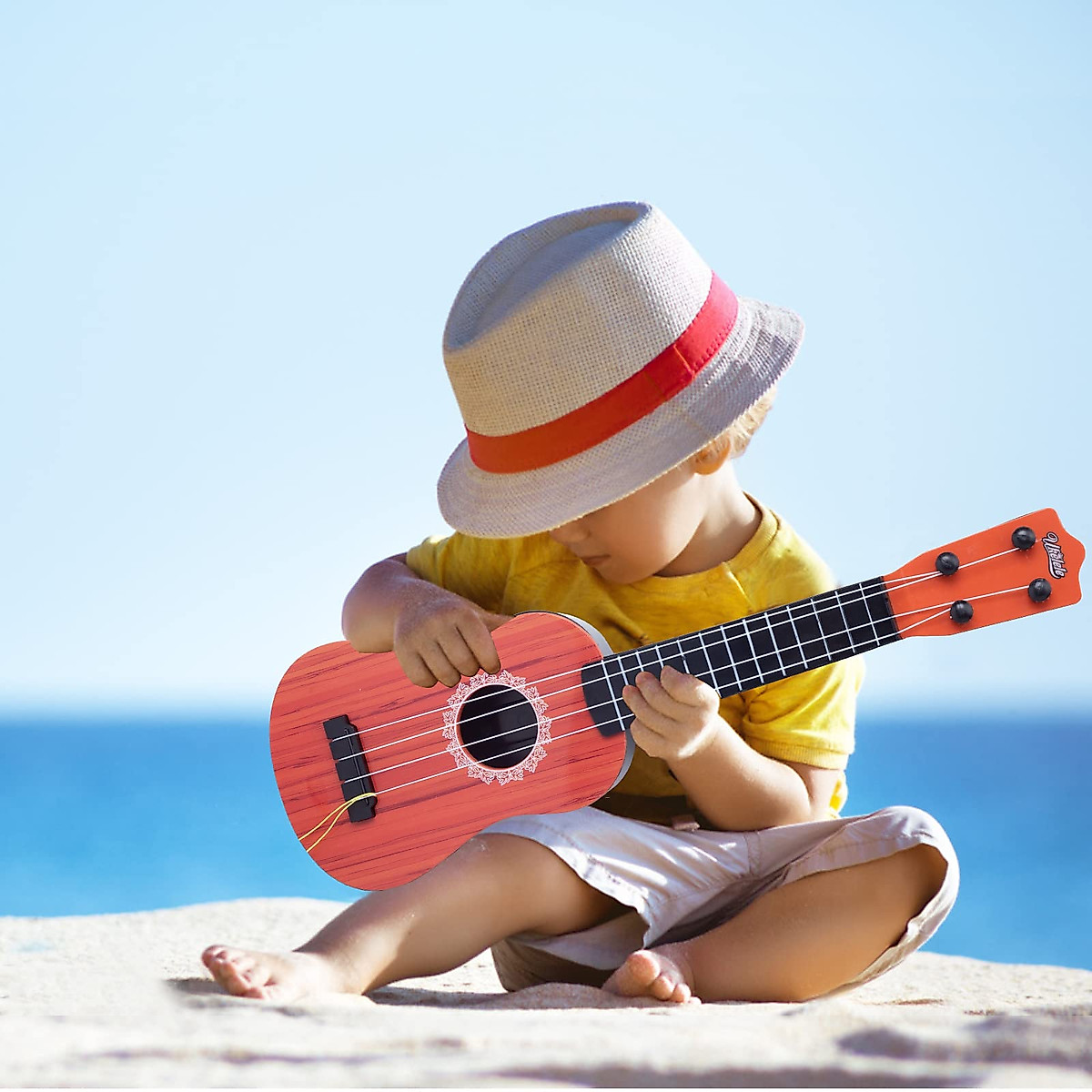 YOLOPLUS+ 17 Inch Toddler Ukulele Guitar Toy 4 Strings Mini Guitar for Kids - Children Musical Instruments Educational Learning Toy (17 inch Rose Wood Color)