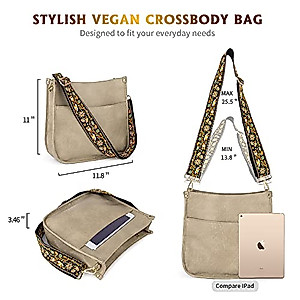 Viva Terry Vegan Leather Crossbody Fashion Shoulder Bag Purse with Adjustable Strap (Light Khaki)