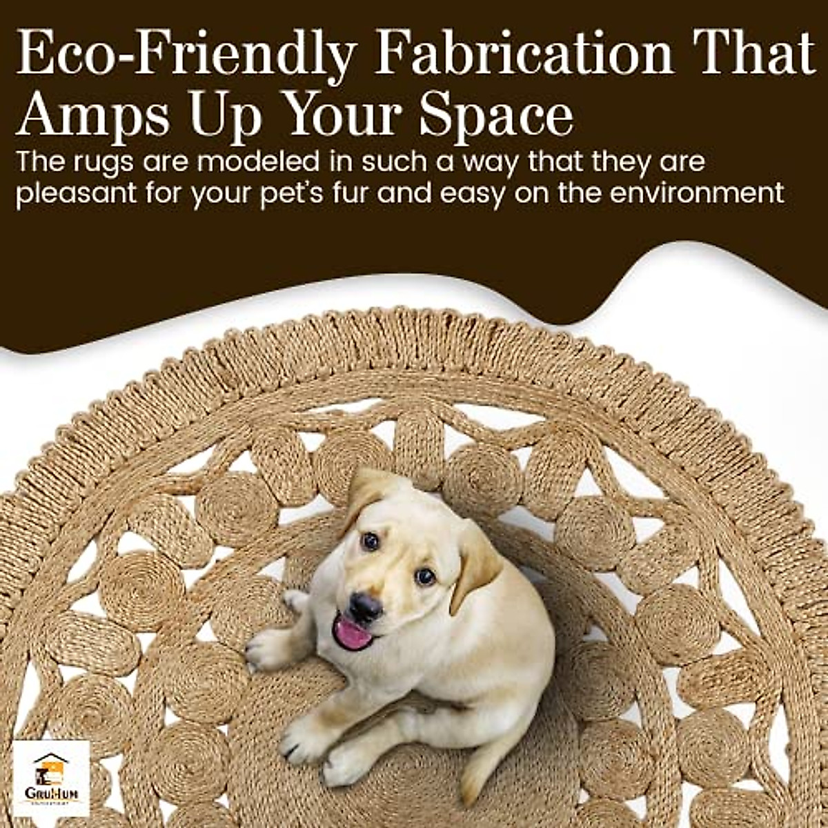 GRUHUM Handwoven Jute Area Rug- 4ft Round-Natural Fiber Boho Soft Braided Rustic Vintage Beige Reversible EcoFriendly Rugs- Farmhouse Indoor EcoFriendly Kitchen Bedroom Living Room Hallways 4'ftRound