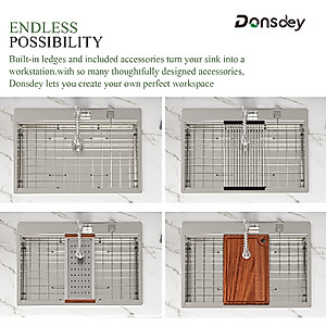 33 Kitchen Sink Drop In - Donsdey 33 Inch Kitchen Sink Ledge Workstation 16 Gauge Stainless Steel Drop In Topmount Single Bowl Rectangular Kitchen Sink Basin