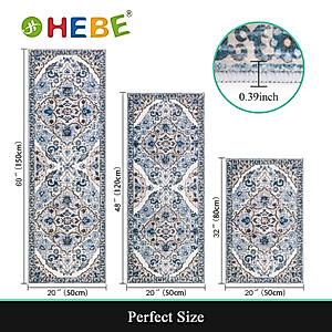 HEBE Farmhouse Kitchen Rugs Sets of 3 Non Slip Washable Kitchen Rugs and Mats Boho Kitchen Mats for Floor Kitchen Runner Rug Kitchen Carpet Rug Runner for Hallways Kitchen Laundry