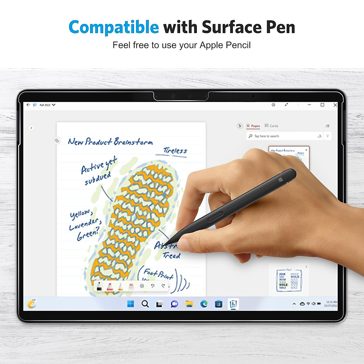 OMOTON 3 Pack Screen Protector for Microsoft Surface Pro 11&Pro 10 (2024)/Pro 9 (2022)/Pro 8 (2021)/Pro X-13 Inch, Tempered Glass/Case Friendly/Surface Pen Compatible