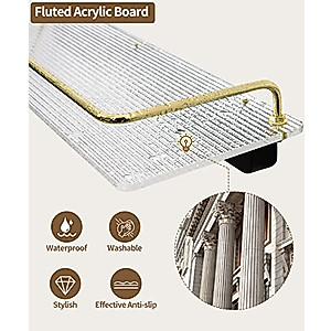 Mazjoaru Floating Shelves Acrylic Bathroom Shelves Set of 2, 16inch Wall Shelves with Gold Metal Towel Hook, Storage Shelves for Bathroom Living Room Bedroom