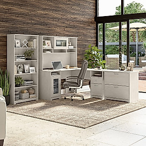 Bush Furniture L Shaped Desk with Hutch, 5 Shelf Bookcase and Lateral File Cabinet | Cabot Collection Corner Computer Table with Storage and Bookshelf | 60Wx23DX37W