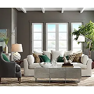 Walker Edison Modern Marble and Metal Frame Open Rectangle Coffee Accent Table Living Room Ottoman End Table, 42 Inch, Marble