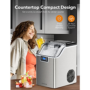 Nugget Ice Maker Countertop 44lbs, Pebble Ice Maker Machine, 15mins Ice-Making, Self-Cleaning, 4lbs Ice Backet, 2.2L Water Tank, Sonic Ice Maker for Home Office Bar Party