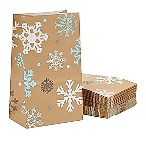 36 Pack Winter Snowflake Gift Bags, Small Christmas Paper Treat Bags for Holiday Party Favors (5 x 8.7 x 3.2 In)