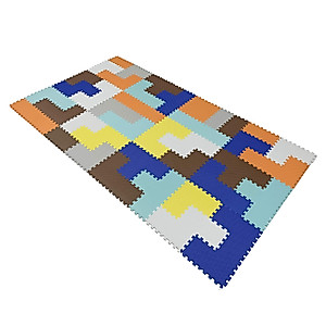 Tadpoles 40 Pc Soft EVA Foam Tetris-Style Playmat Set, Blue and Brown
