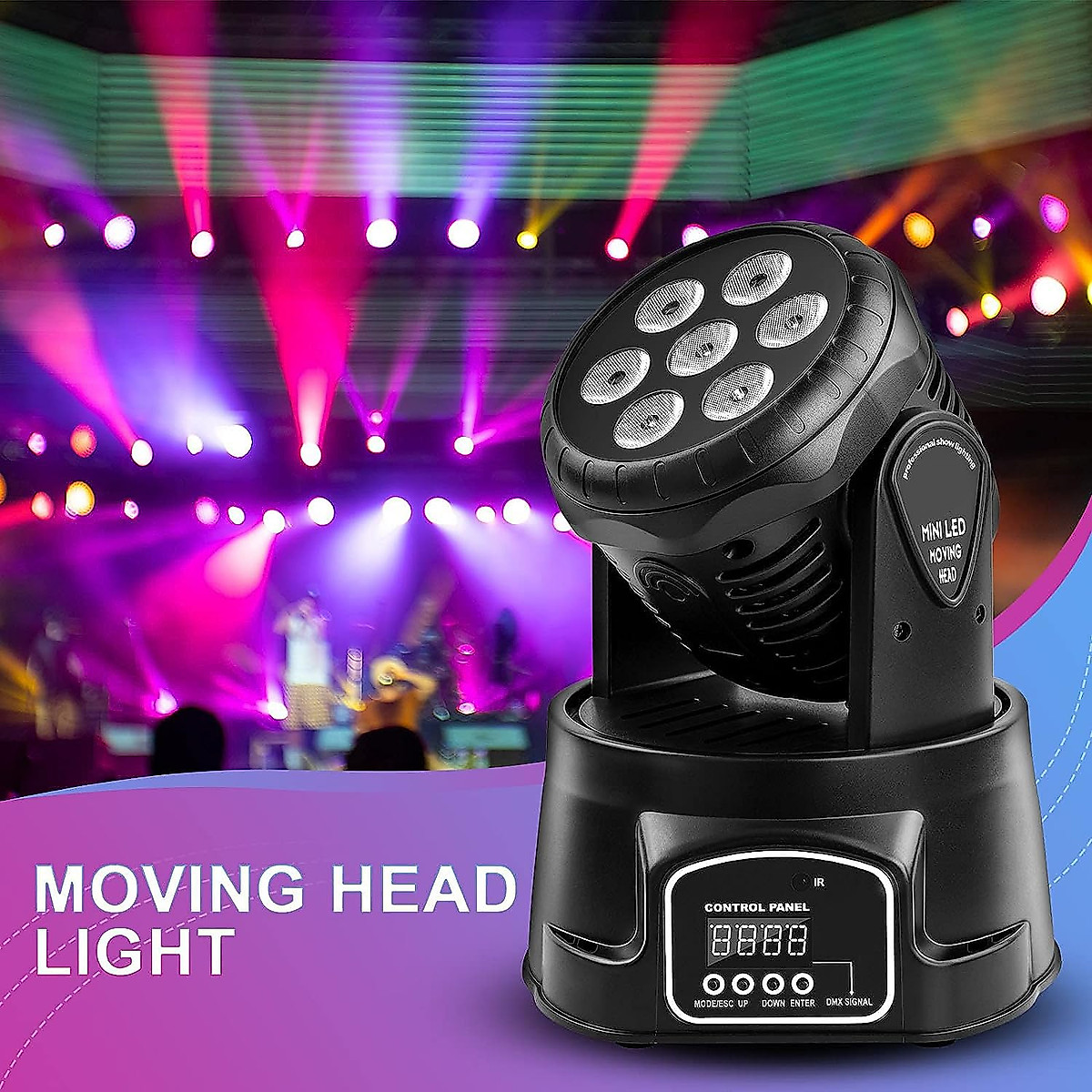 U`King Moving Head Light RGBW LED Stage Lighting Effect 7x10W Moving Heads Wash Lights by DMX and Remote Control with Professional Spotlight for DJ Disco Events Wedding Birthday Party Live Show Bar