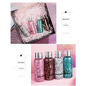 HANDAIYAN Holographic Body Glitter Gel Nail Hair Body Face Eye Shadow Mermaid Sequins Chunky Glitter Festival Glitter Makeup for Body, Face, Hair Makeup (01 Silver)