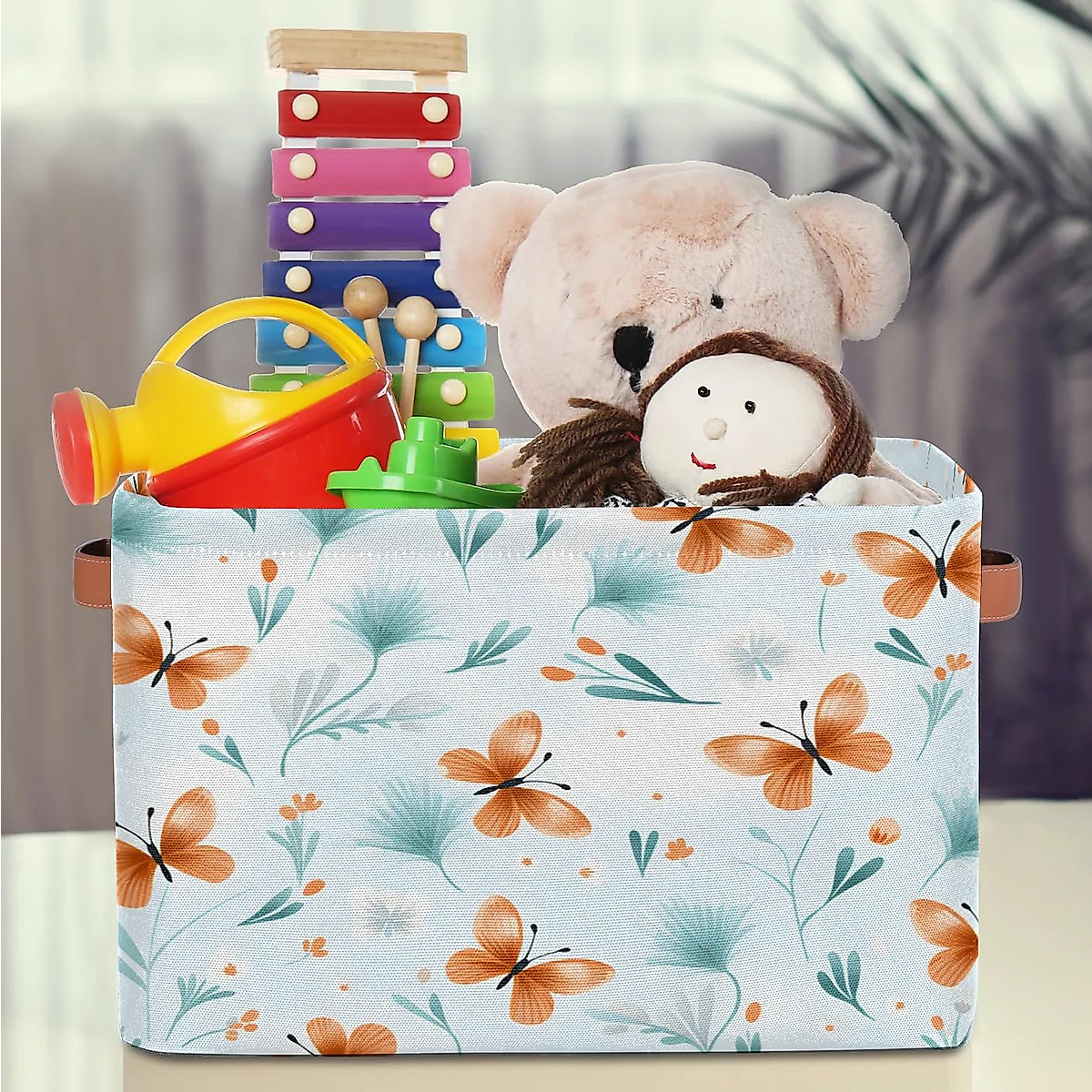 Gumuslen Orange Butterfly Storage Basket Organizer Bin with Handles for Clothes Storage, Gift Bakets, Toy Box, Book Basket for Office Home Rooms Laundry Playroom Dorm