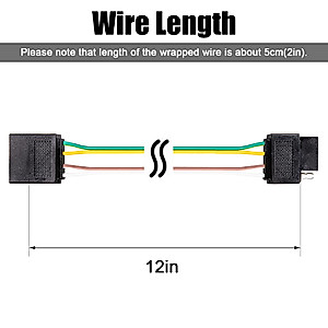 CZC AUTO 4 Pin Trailer Light Wire Harness Extension 18 Gauge 4-Way Flat Wiring Connector, 1ft, for Trailer Boat Car RV Truck