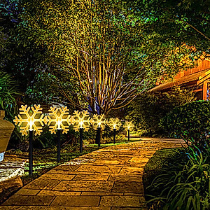 cyindzchwy Christmas Pathway Lights - Solar Powered Snowflake Lights with Stake Outdoor Waterproof, 5 Pack Outdoor Decorative Lights for Garden Yard Street Pathway Park Christmas Wedding (Snowflake)