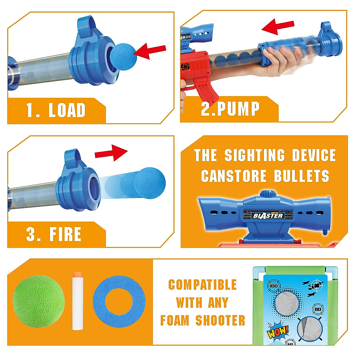 SpringFlower Shooting Game Toy for 5 6 7 8 9 10+ Years Olds Boys,2pk Foam Ball Popper Air Toy Guns with Standing Shooting Target,24 Foam Balls, Ideal Gift