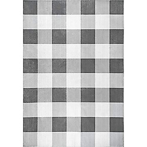 nuLOOM Lucy Machine Washable Farmhouse Buffalo Plaid Ultra Thin Area Rug, 3' x 5', Grey