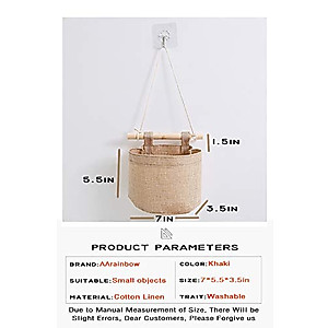 AARAINBOW 1 Pack Mini Cotton Linen Fabric Closet Detachable Foldable Washable Hanging Storage Bag with 3 Pockets Over The Wall Door Organizer for Room Bathroom (Khaki)