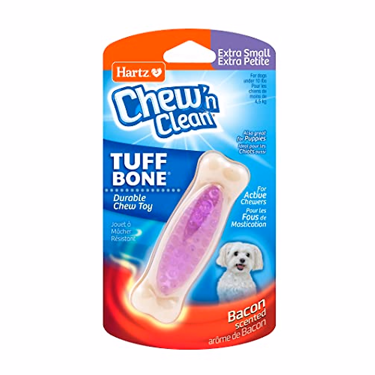 Hartz Chew 'n Clean Tuff Bone Bacon Scented Dental Dog Chew Toy - Extra Small