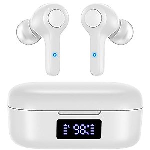 MOZOTER Bluetooth 5.3 Wireless Earbuds,Deep Bass Loud Sound Clear Call Noise Cancelling with 4 Microphones in-Ear Headphones with Wireless Charging Case Compatible for iPhone Android,Workout-White