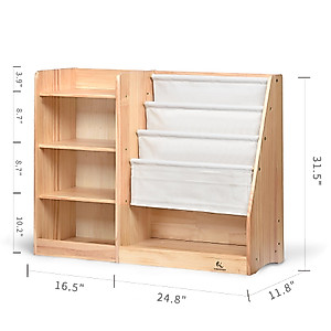 KRAND 4-Layer Kids Wooden Bookshelf, 4-Tier Layer Sling Bookcase, Baby Storage Book Rack,Toy Organizer Cabinet, Books Display for Playroom Livingroom Toddler Room Nursery and Classroom (Natural)