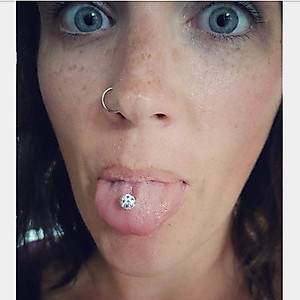 ZHIYAOR Anti-allergy Surgical Steel Tongue Rings Women Handmade Epoxy Crystal Piercing Barbells 14G 16mm (AB+Blue+Pink+White)