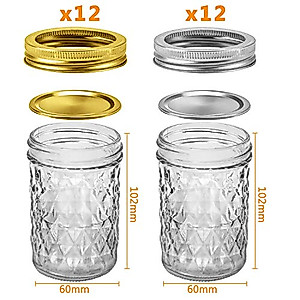 SPANLA Mason Jars 8 oz, 24 Pack Canning Jars 8 oz Half Pint Glass jars with Regular Lids and Bands, Small Mason Jars with Lids Ideal for Jelly Jam Honey Wedding Favors Shower Favors Food