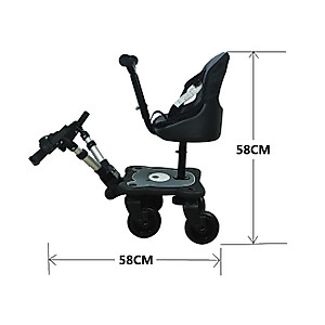 Englacha 2-in-1 Cozy 4-Wheel Rider, Black - Child Rider Stroller Attachment with Saddle Seat and Standing Platform - Universal Fit for Most Prams - Quick and Easy to Use - Designed for Safety