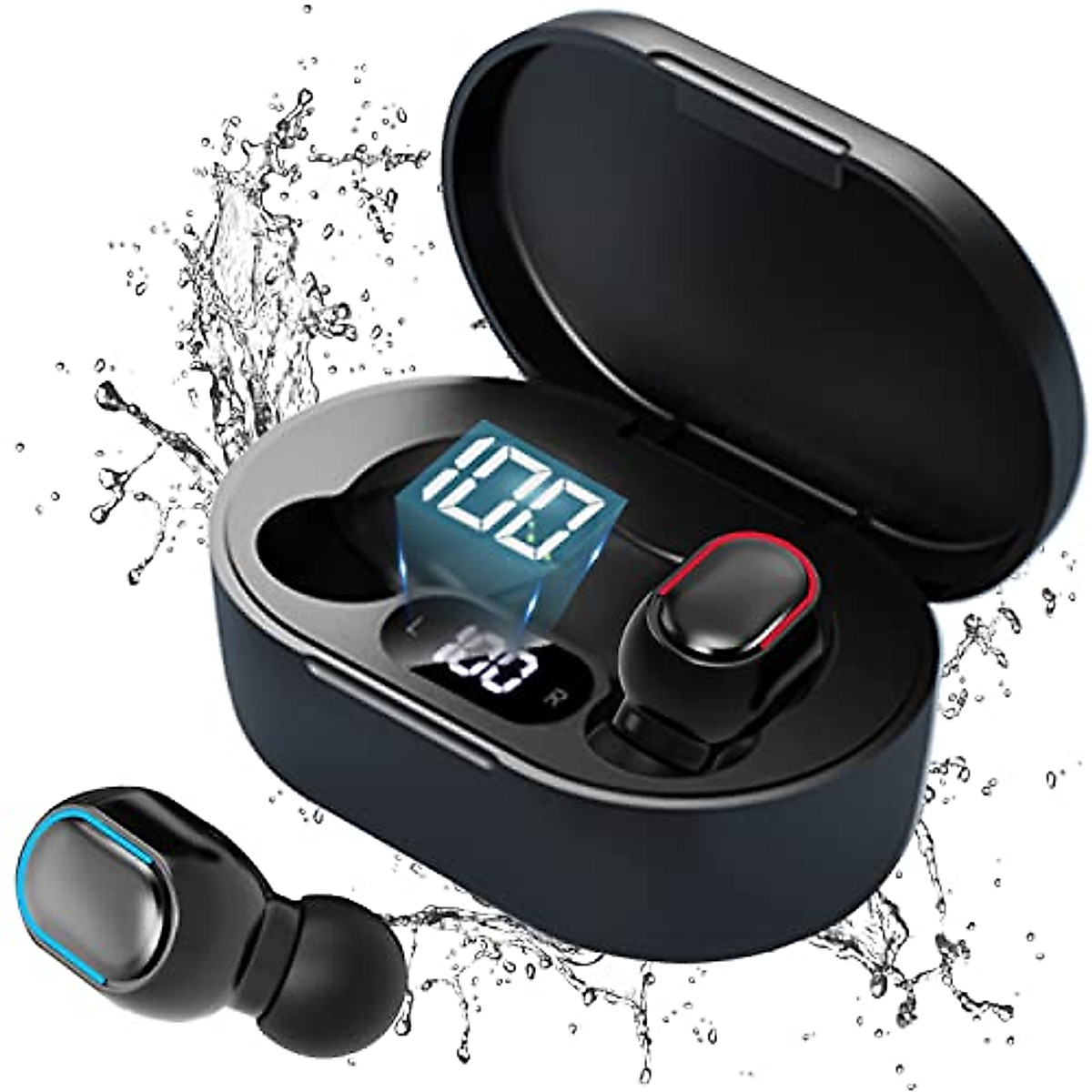 Krebly Wireless Earbuds, Bluetooth Earbuds with USB-C Fast Charging, Wireless Bluetooth Earphones in Ear Touch Control with Mic for Sport, Gaming and Running, Black