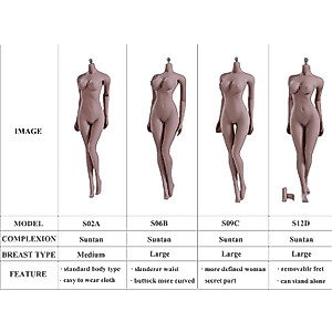 HiPlay TBLeague 1/6 Scale 12 inch Female Super Flexible Seamless Figure Body, Standard Body Type, Minature Collectible Action Figures (Suntan Skin, S12D)