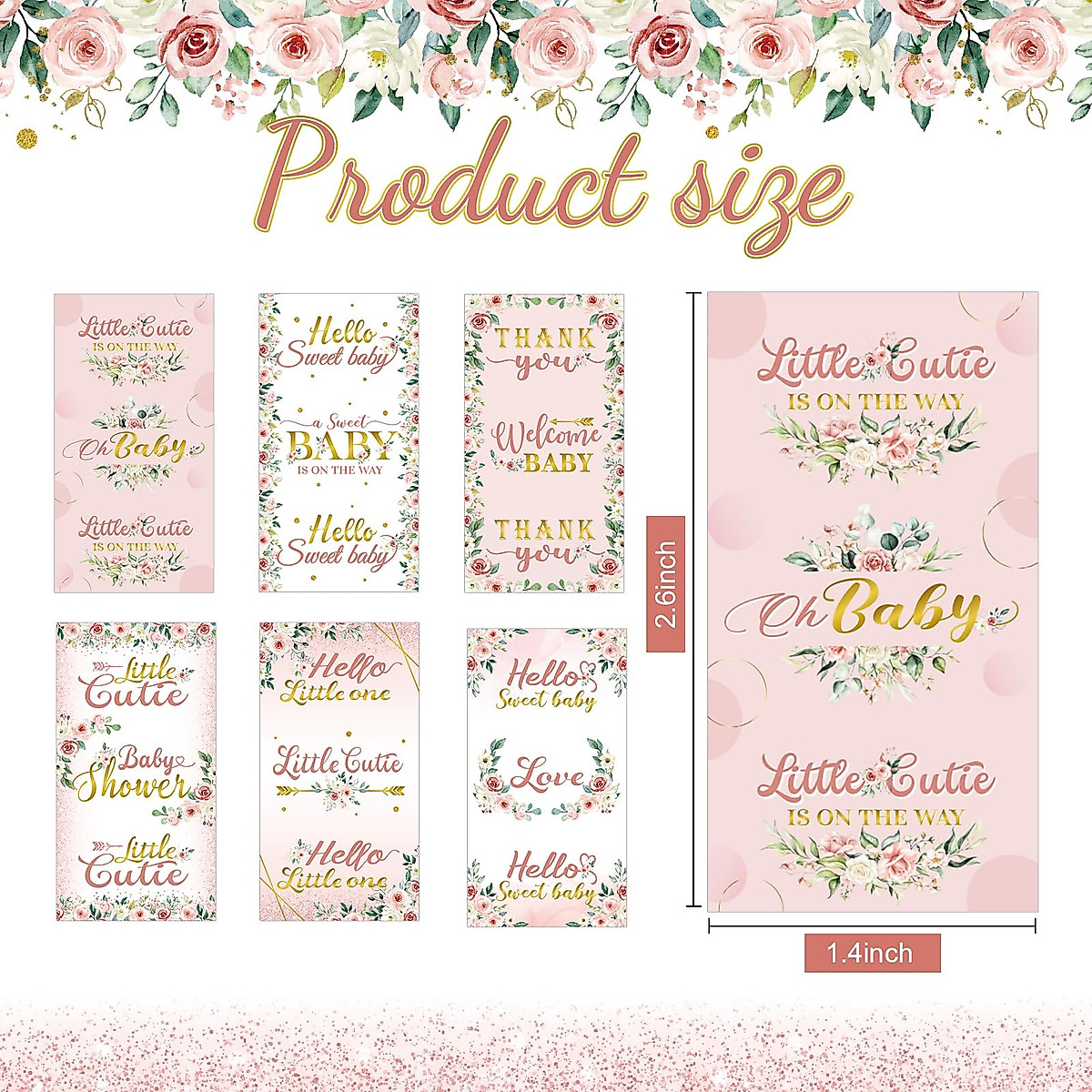 Colarr 180 Pieces Floral Baby Shower Candy Stickers Mini Flower Baby Shower Candy Bar Wrappers Chocolate Sweets Labels for Girls Boys Baby Shower Favor Decorations Supplies