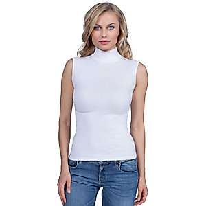 free spirit Basic Cotton Premium Quality 100% Cotton Women's Turtleneck Sleeveless Top. Proudly Made in Italy. (X-Large, Bianco)