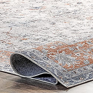nuLOOM Julia Machine Washable Transitional Border Area Rug, 5' x 8', Light Grey