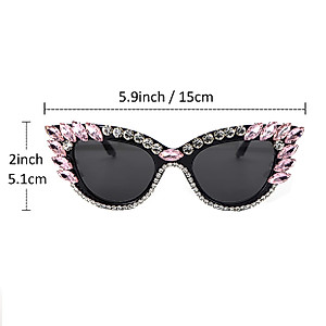 FUPRECIOUS Retro Cateye Sunglasses for Women UV400 Protection Cat Eye bling rhinestone Sun Glasses (pink)