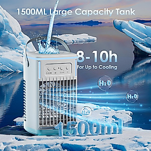 Portable Air Conditioners Fan,1500ML Dual nozzle Evaporative Mini Air Conditioner with Remote, 3 Wind Speed & 7 LED Light, Mobile personal Cooling fan for Room/Office(White)