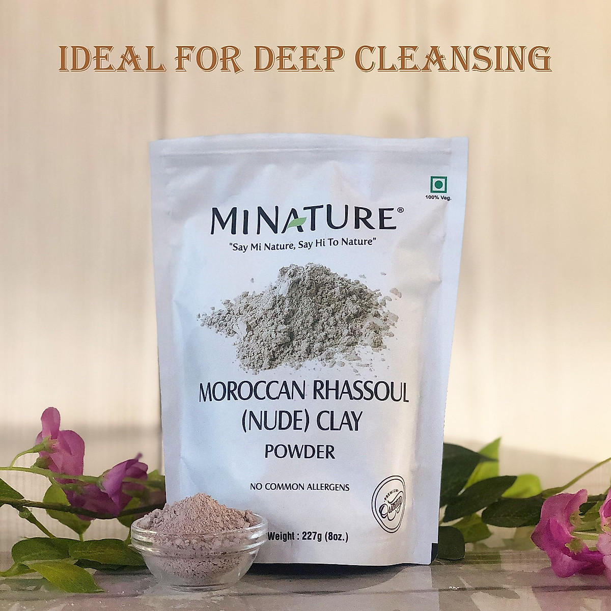 Moroccan Rhassoul Clay (Nude) Powder | Ghassoul Clay | mi nature | Skin care mask for deep cleansing,nourishing,detoxifying| Hair Cleanser and nourishing| 227g(8oz)