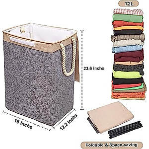 HEDAQI Laundry Basket Hamper with Lid Collapsible 72L Large Laundry Hamper with Lid and Removable Bag Liner, Waterproof Hamper Storage Basket for Laundry, Bedrooms, Bathroom (Grey)
