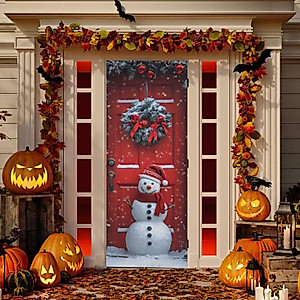 Burbuja Christmas Snowman Door Door Cover, Stretch Fabric Backdrop Door Porch Covers for Home Party Holidays Decoration, 35x79 In