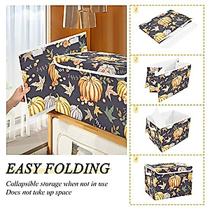Autumn Orange Pumpkins Thanksgiving Day Storage Bins with Lids Collapsible Storage Box Basket with Lid Closet Organizer Containers File Boxes with Lids for Office Cars Balcony Outside Home