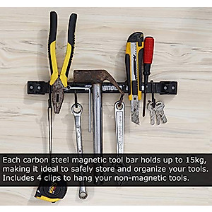 Inspired Home Living 12 Inch Magnetic Tool Holder 4 Pack - Heavy Duty Tool Organizer for Wall Mounting in Garage Workshop Workbench - Brackets Screws Drywall Anchors Hooks Included