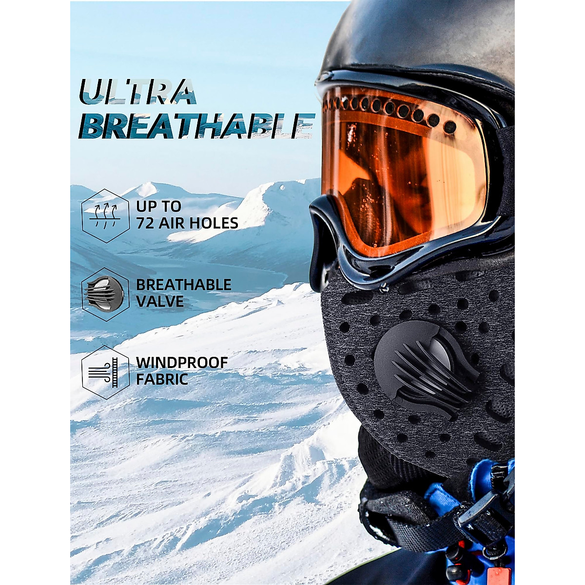 ROCKBROS Ski Mask Balaclava Winter Mask for Men Baclava Cold Weather Thermal Black