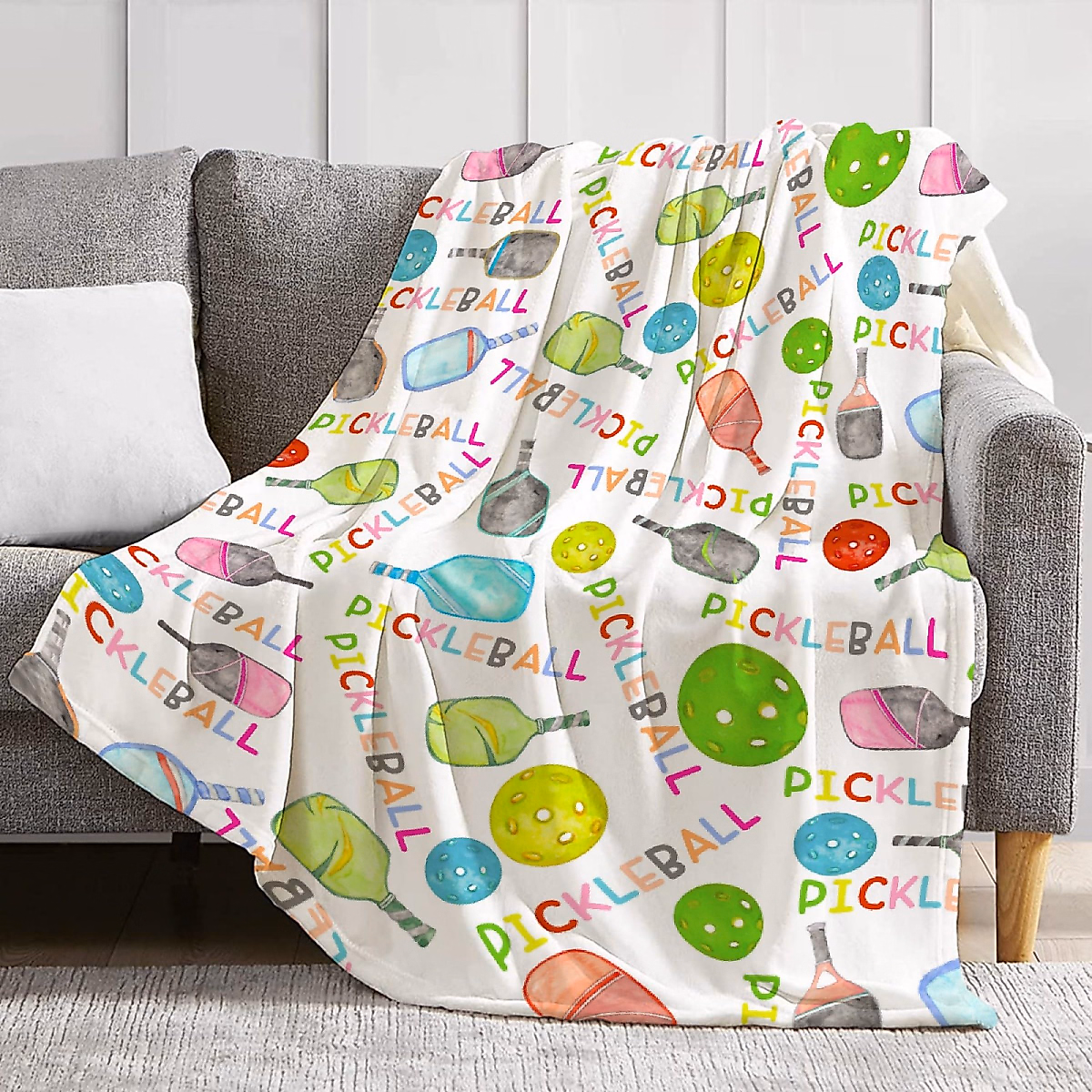 Anydia Pickleball Watercolor Blanket Gifts for Lover 60 x 50 Inch for Teen, Fannel Fleece Throw Blanket Super Soft Throws Blanket for Bed Couch Sofa