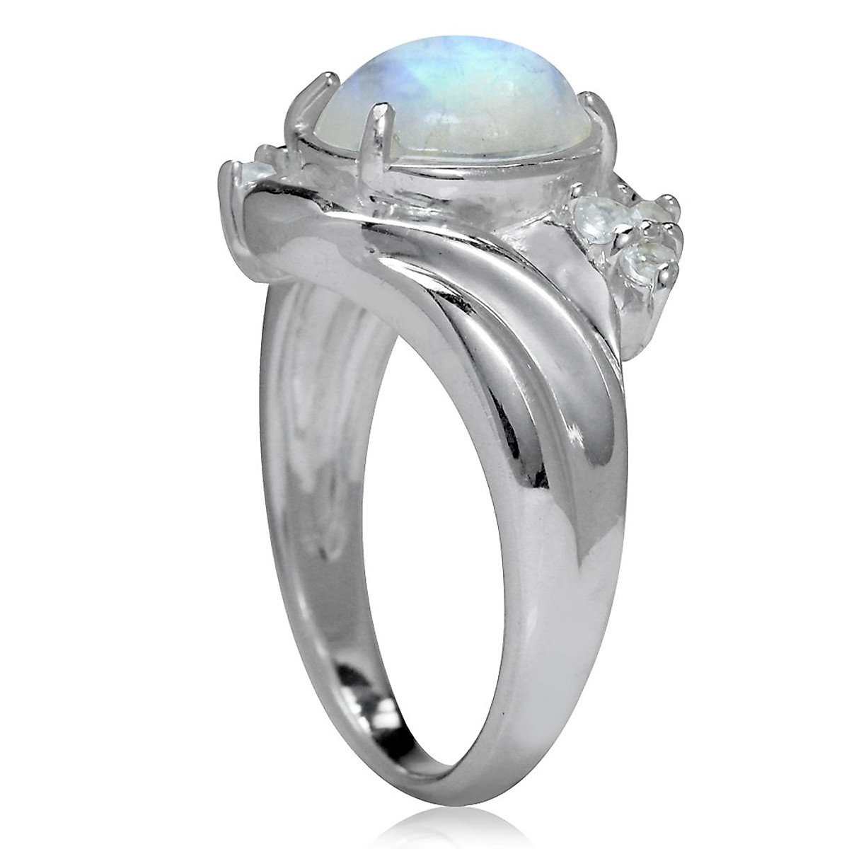 Silvershake Natural Moonstone and White Topaz 925 Sterling Silver Glamorous Ring Size 9