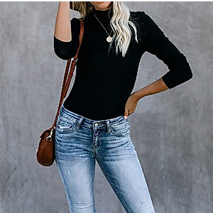 REVETRO Women's Turtleneck Long Sleeve Shirts Winter Fashion Slim Fit Tops Plain Basic Layering Lightweight T-Shirt Black M……