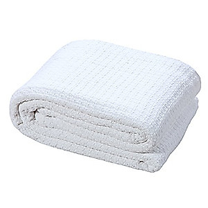 HILLFAIR 100% Soft Premium Combed Cotton Thermal Blanket– Queen Blankets– Soft Cozy Warm Cotton Blanket– Bed Throw Blanket– Queen Bed Blankets– All Season Cotton Blanket– White Queen Cotton Blankets