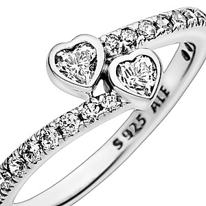 Pandora Two Sparkling Hearts Ring - The Ultimate Symbol of Love - Sterling Silver Ring for Women - Gift for Her - Sterling Silver with Clear Cubic Zirconia - Size 6