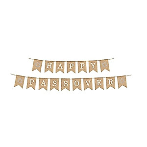 Mandala Crafts Happy Passover Banner Burlap Passover Decor – Passover Decorations Banner Garland - Happy Passover Sign Mantel Fireplace Jewish Holiday Decorations