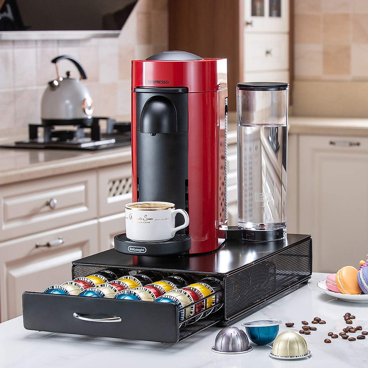 FlagShip Coffee Pod Holder Storage Drawer for Nespresso Vertuo Capsule Holder Organizer Drawer Tray with Mesh Shelves for Nespresso Vertuo Holder Black Metal (40 Pod VertuoLine)