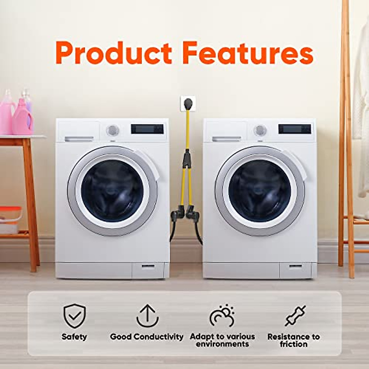 IKITS NEMA 14-30P to Two 14-30R 4 Prong Dryer Y Splitter 3ft, 30Amp 250Volt 7500W STW 10 AWG Dryer Y Adapter Cord, for Dryer Outlet and Level 2 EV Charging